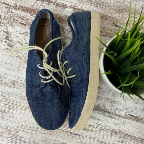 Toms | Shoes | Toms Blue Denim Jean Tie Sneakers Mens Size 9 Euc | Poshmark